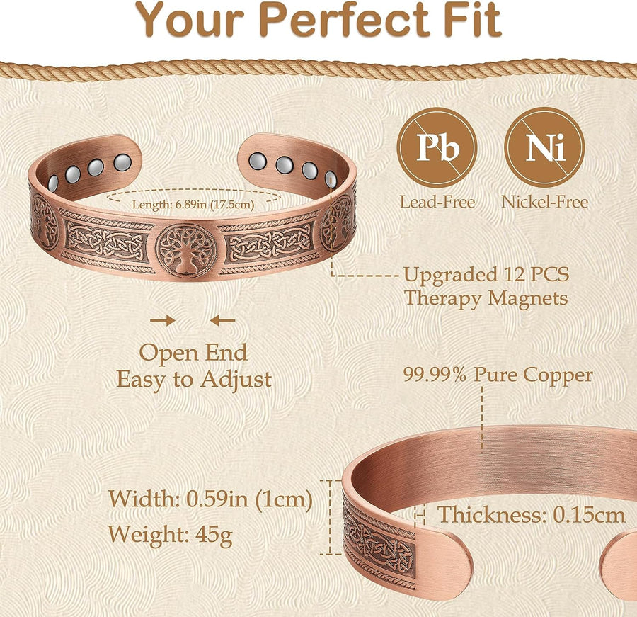 12X Strength Wide Copper Bracelet for Men Enhanced Magnetic Bracelets for Men with 3800 Gauss ...